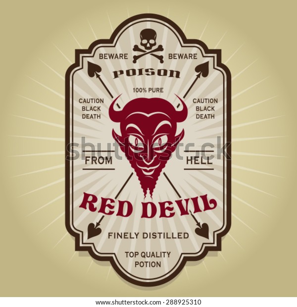 Vektor Stok Vintage Retro Red Devil Label (Tanpa Royalti) 288925310 ...