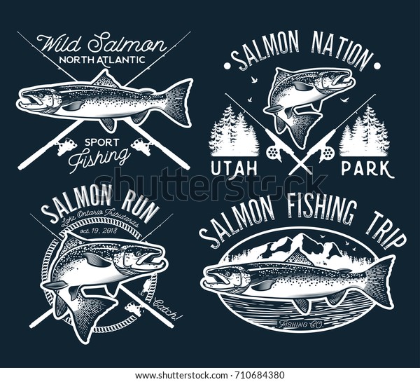 Vintage Salmon Fishing Emblems Labels Design Stock Vector (Royalty Free ...