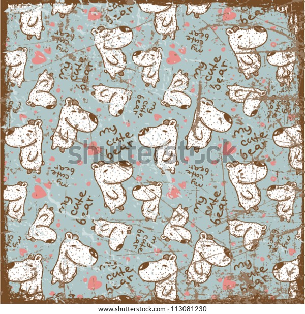 Vintage Scratched Background Cartoon Bears Stock Vector (Royalty Free ...