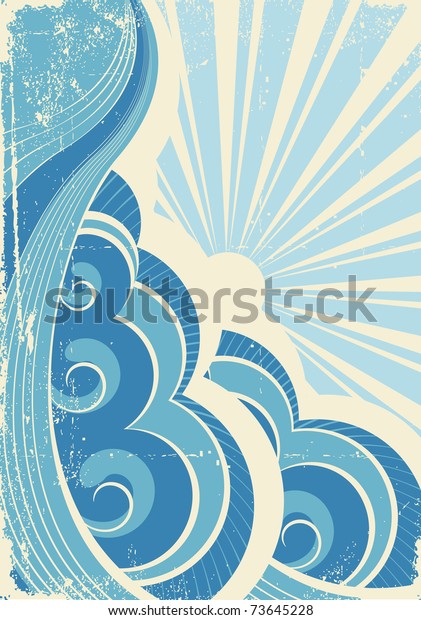Vintage Sea Waves Sun Vector Illustration Stock Vector (Royalty Free ...
