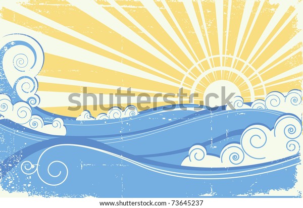 Vintage Sea Waves Vector Illustration Sea Stock Vector (Royalty Free ...