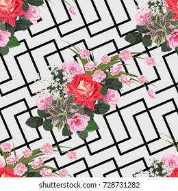 All Over Pink Vector Flowers Pattern Stock Vector (Royalty Free) 1415208281