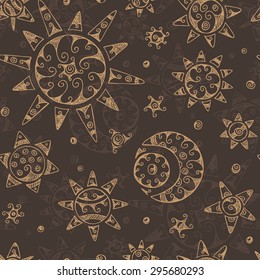 Vintage Seamless Pattern Ethnic Sun Moon Stock Vector (Royalty Free ...