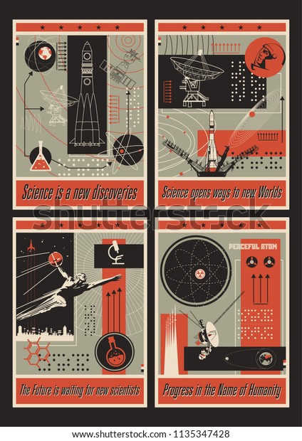 Vintage Space Science Propaganda Poster Set Stock Vector (Royalty Free ...