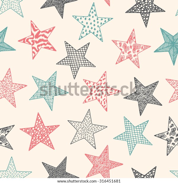 Vintage Stars - Vector Seamless pattern. Stars with different patterns ...