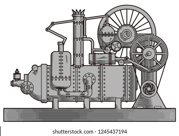 Vintage Steam Machine Grayscale Vector: เวกเตอร์สต็อก (ปลอดค่าลิขสิทธิ์ ...