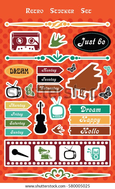 Vintage Stickers Set Vector Illustration Stock Vector (Royalty Free ...
