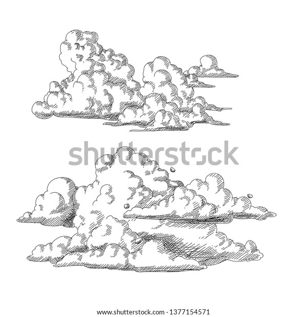 Vintage Style Hand Drawn Cloud Elements Stock Vector (Royalty Free ...