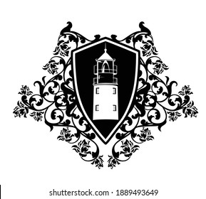 Vintage Style Heraldic Shield Lighthouse Tower Stock Vector (Royalty ...