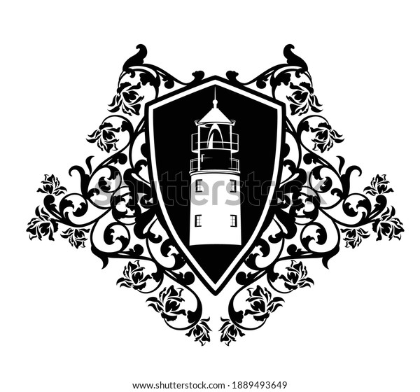 Vintage Style Heraldic Shield Lighthouse Tower Stock Vector (Royalty ...