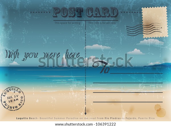 Vintage Summer Postcard Vector Illustration Stock Vector (Royalty Free ...