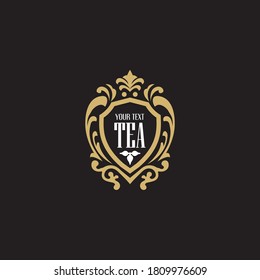 Vintage Tea Logo Black Background Stock Vector (Royalty Free ...
