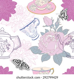 Vintage Tea Party Pattern Roses Flowers Stock Vector (Royalty Free ...