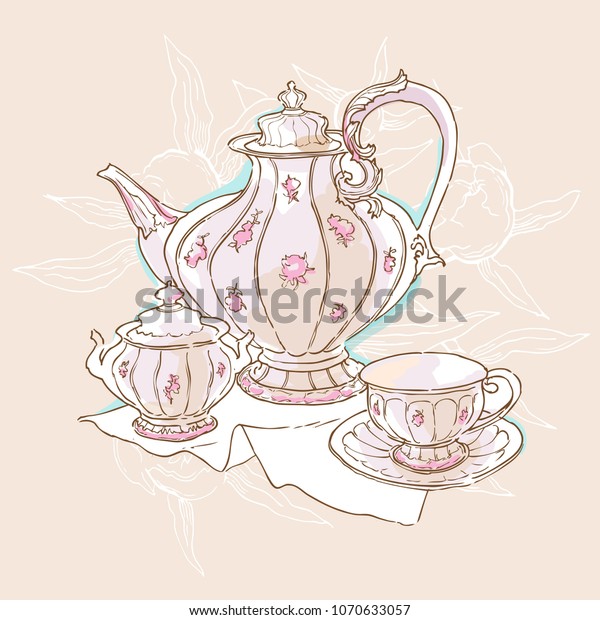 Vintage Tea Set Service Vector Illustration Stock Vector (Royalty Free ...