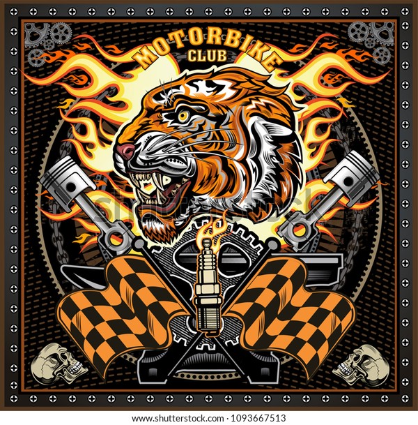 Vintage Tiger Motorcycle Label Stock Vector (Royalty Free) 1093667513