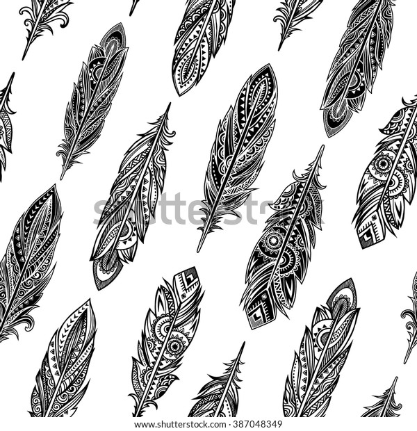 Vintage Vector Ethnic Tribal Feather Seamless Stock Vector (Royalty ...