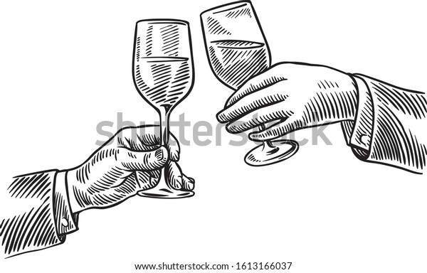 Vintage Vector Hand Drawing Toasting Cheers Stock Vector (Royalty Free ...