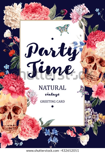 Vintage Vertical Frame Vector Card Skull Stock Vector (Royalty Free ...