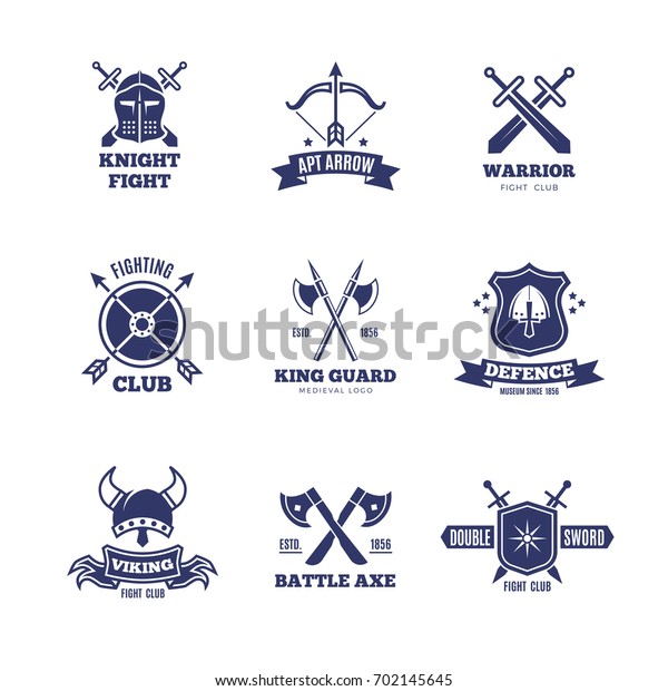 Vintage Warrior Sword Shield Labels Knight: เวกเตอร์สต็อก (ปลอดค่า ...