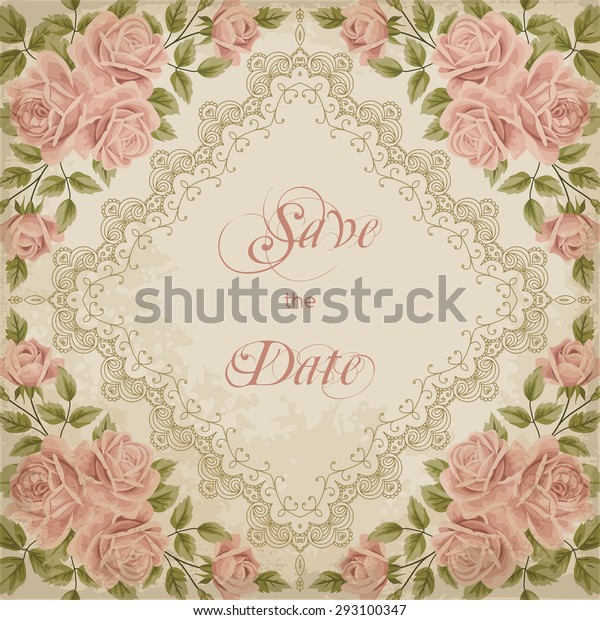 Vintage Wedding Invitation Roses Lace Border Stock Vector (Royalty Free ...