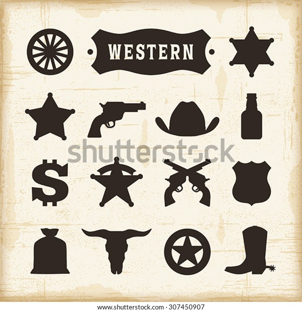 Vintage Western Icons Set Editable Eps10 Stock Vector (Royalty Free ...