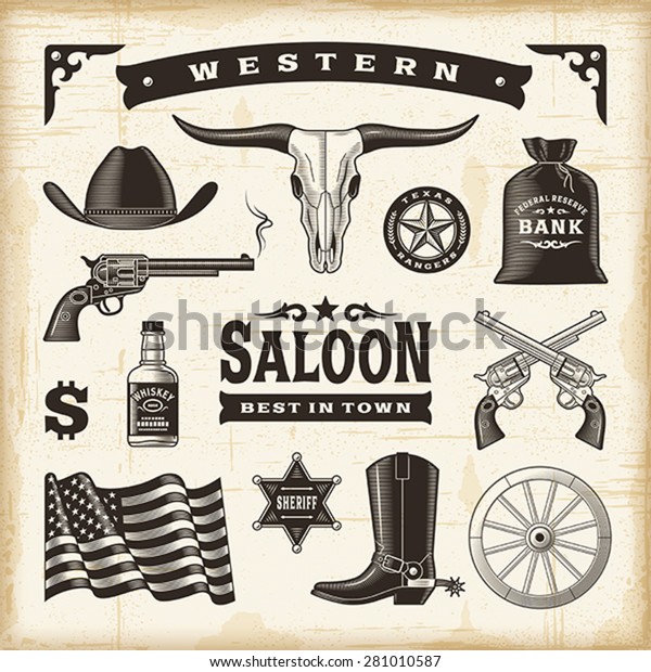 Vintage Western Set Editable Eps10 Vector Stock Vector (Royalty Free ...