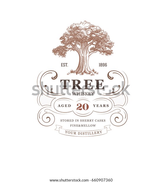 Vintage Whiskey Label Tree Stock Vector (Royalty Free) 660907360 ...