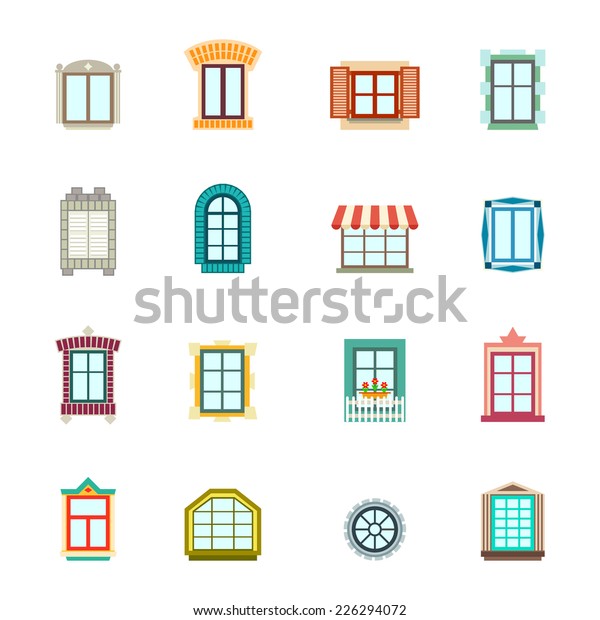 Vintage Windows Set Flat Exterior Icons Stock Vector (Royalty Free ...