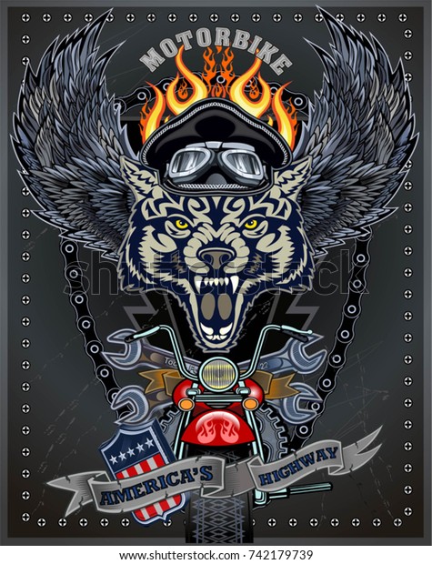 Vintage Wolf Motorcycle Label Stock Vector (Royalty Free) 742179739 ...