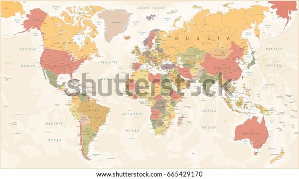 Vintage World Map Detailed Vector Illustration Stock Vector (Royalty ...