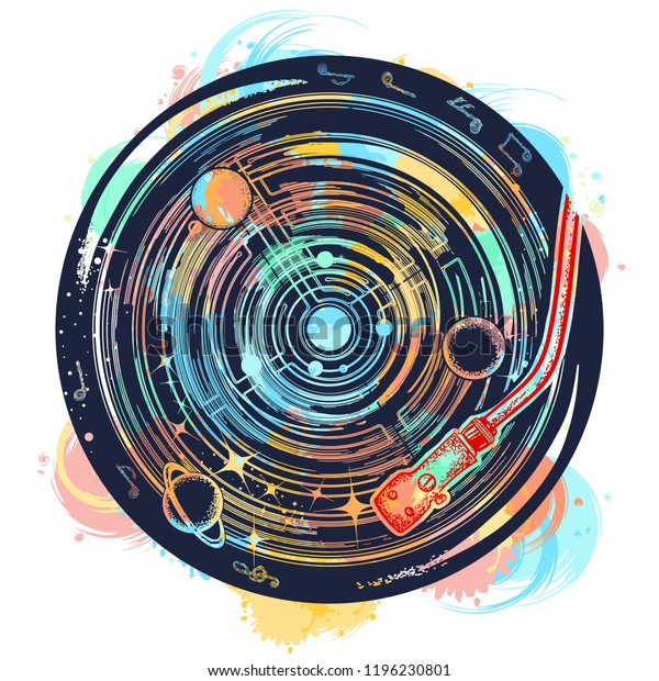 Vinyl Disk Universe Music Notes Tattoo Stock Vector (Royalty Free ...