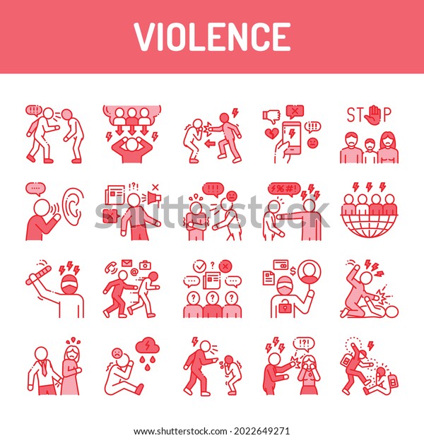 Violence Color Line Icons Set Harassment Stock Vector (Royalty Free ...