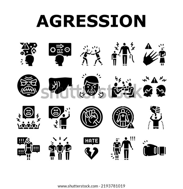 Violence First Aggressive Hand Icons Set Stock Vector (Royalty Free ...