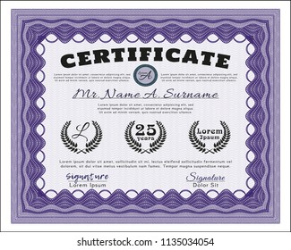Violet Diploma Template Vector Illustration Complex Stock Vector ...