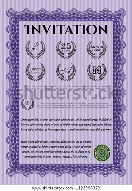 Violet Formal Invitation Template Quality Background Stock Vector ...