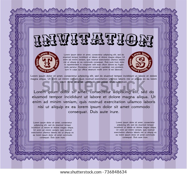 Violet Formal Invitation Template Quality Background Stock Vector ...