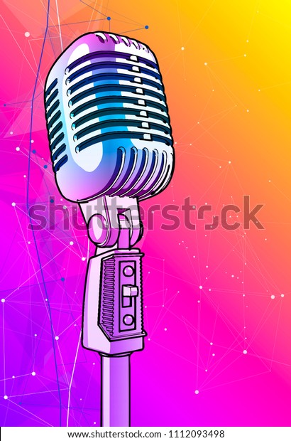 Micrófono violeta en un fondo multicolor: vector de stock (libre de ...