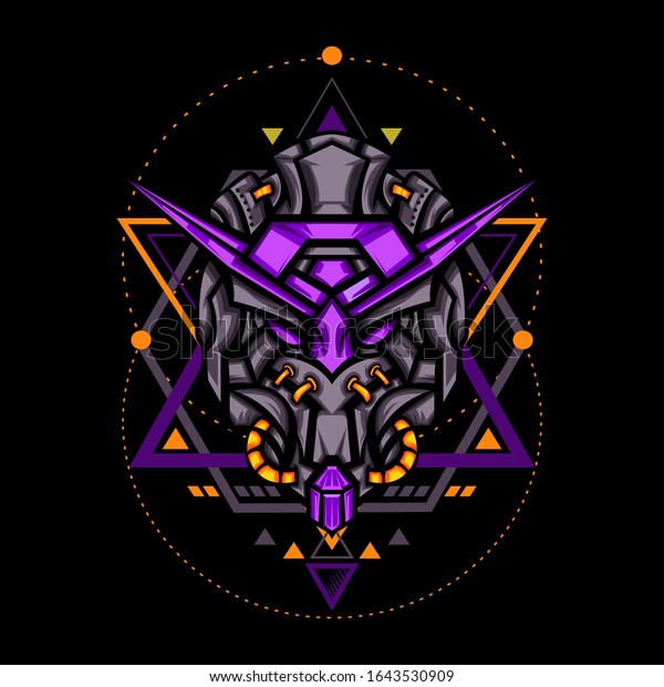Violet Robot Head Illustration Merchandise Apparel Stock Vector ...