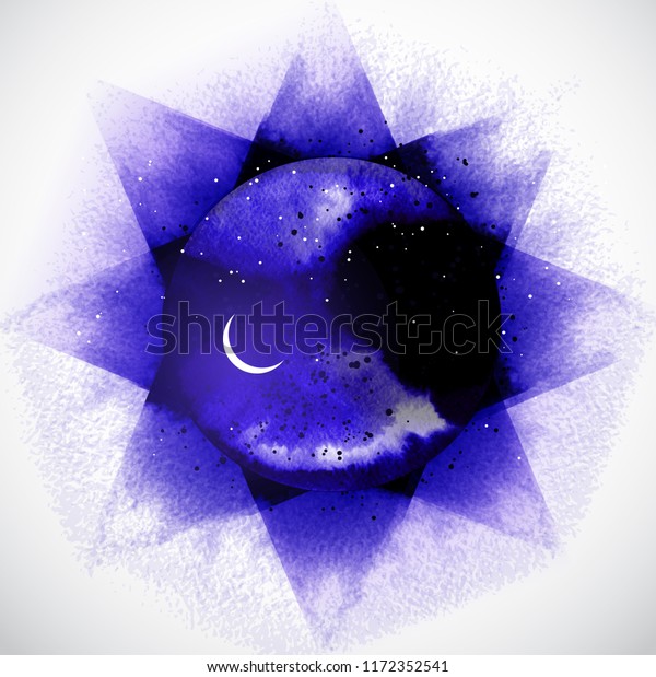 Violet Space Background Stars Crescent Moon Stock Vector (Royalty Free ...