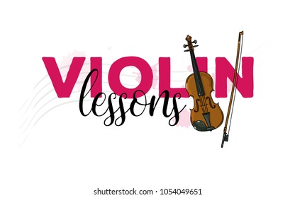 Violin Lessons Poster Illustration Violin Bow Stock Vector (Royalty ...