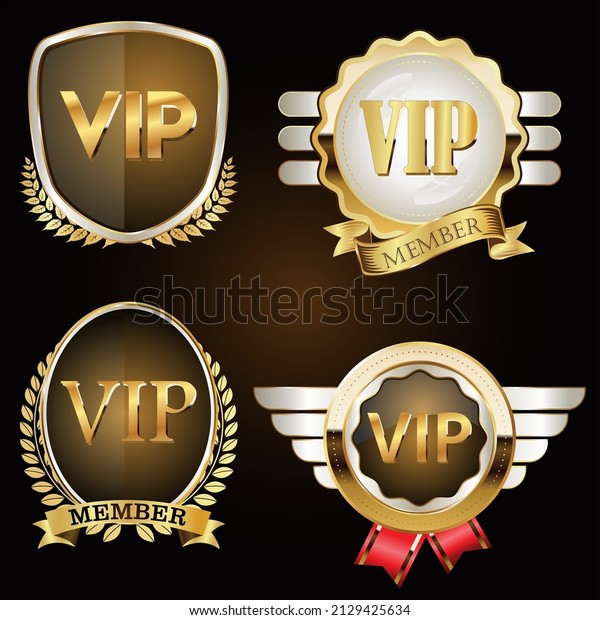 Vip Golden Badge Labels Vector Stock Vector (Royalty Free) 2129425634 ...