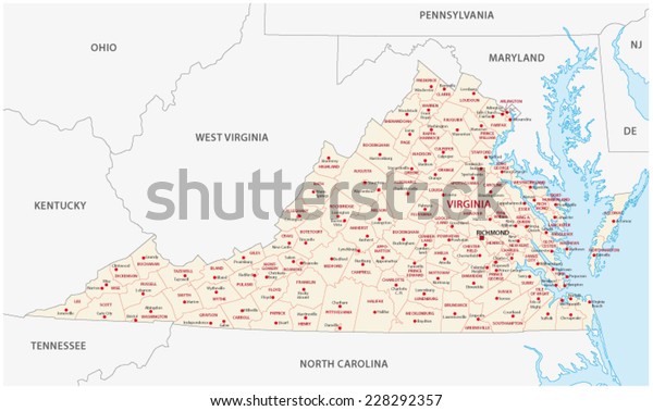 Virginia Administrative Map Stock Vector (Royalty Free) 228292357 ...