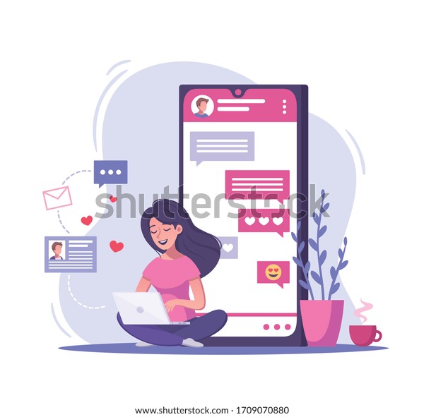 Virtual Relationships Online Dating Cartoon Composition Stock Vector ...