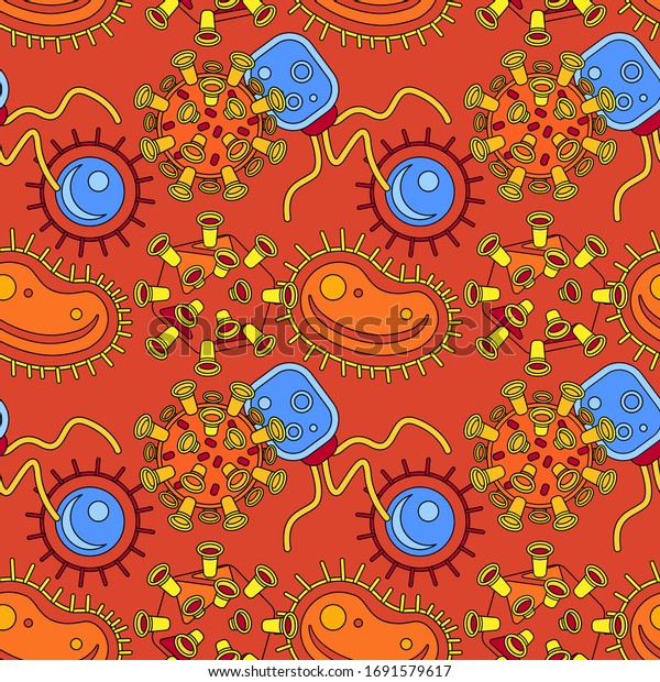 Viruses On Orange Backdrop Germs Seamless: เวกเตอร์สต็อก (ปลอดค่า ...