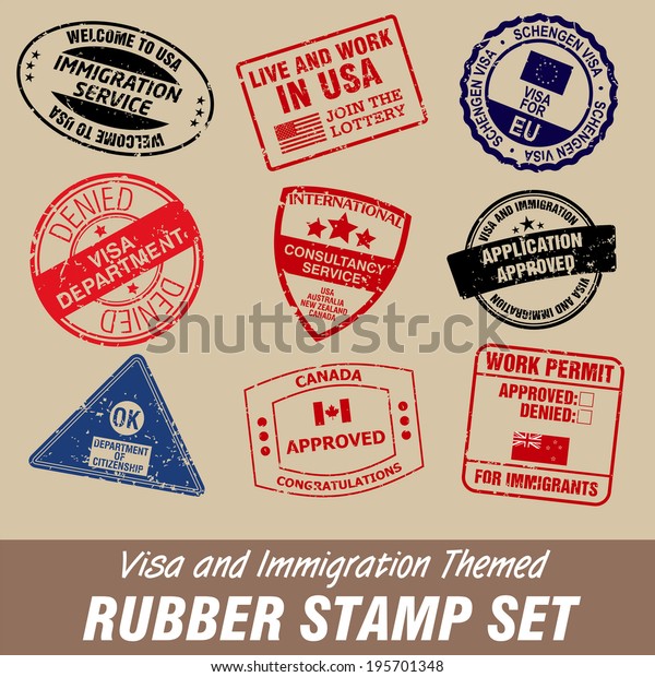 Visa Immigration Themed Rubber Stamp Set Stock Vector (Royalty Free ...