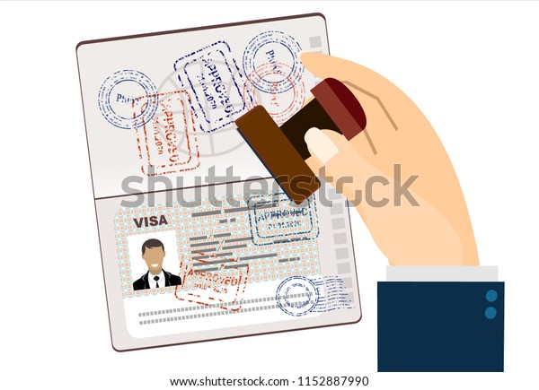 Visa Stamp Passport Hand Puts Stamp Stock Vector (Royalty Free ...