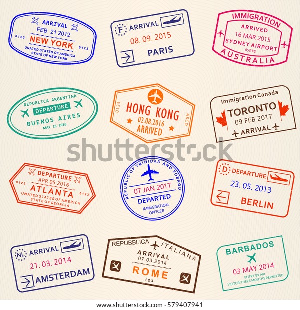 Visa Stamp Set Arrival Departure Stamps Stock Vector (Royalty Free ...