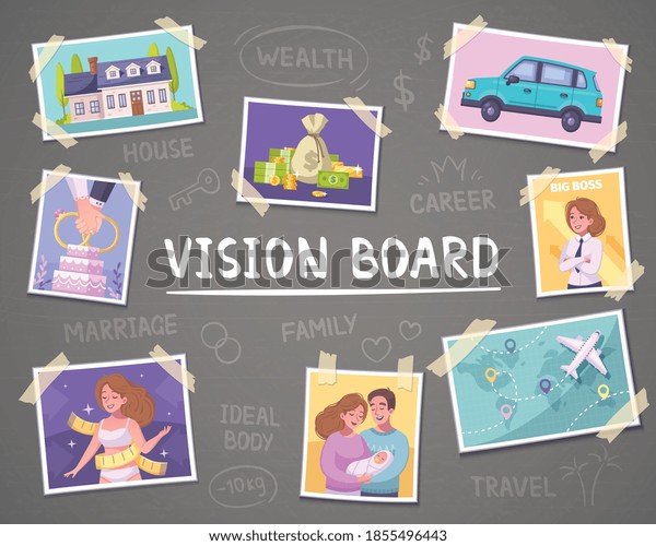 Vision Board Cartoon Background Wealth Family: เวกเตอร์สต็อก (ปลอดค่า ...