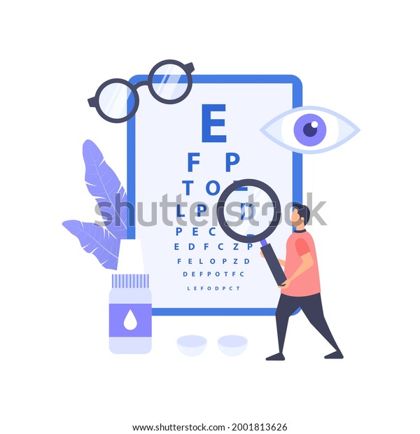 Vision Test Concept Cartoon Character Magnifying Stock Vector (Royalty ...