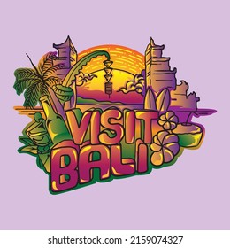 Visit Bali Illustration Vector Eps 10 Stock Vector (Royalty Free ...